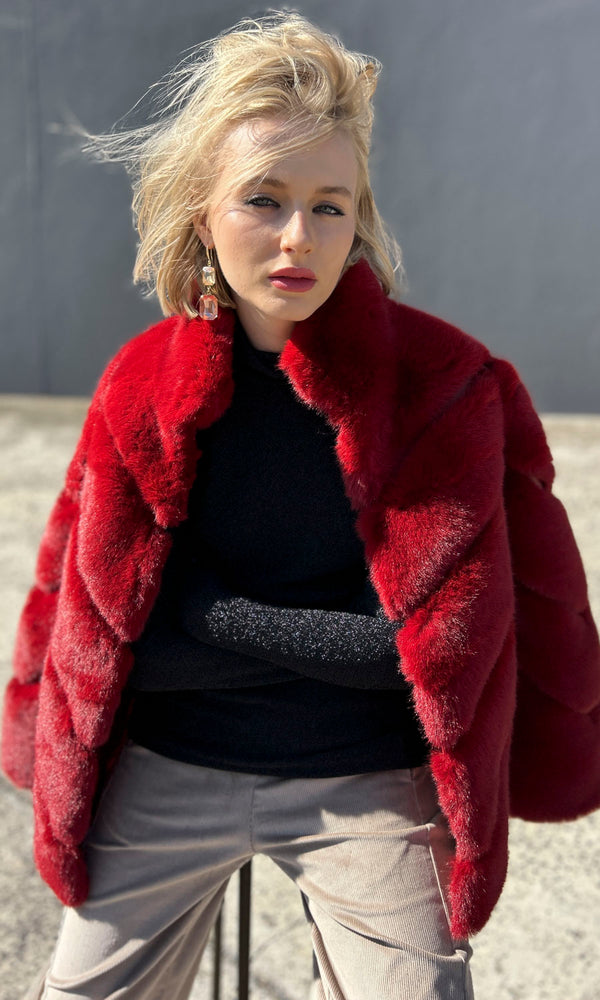 Ibana Cyntilla Deep Red Rouge Faux Coat - hoss