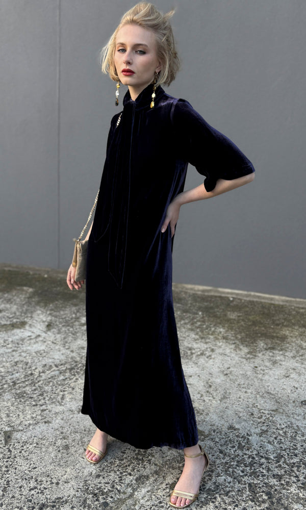 hoss Margot Maxi Dress - Royal Dark Blue Water Silk Velvet