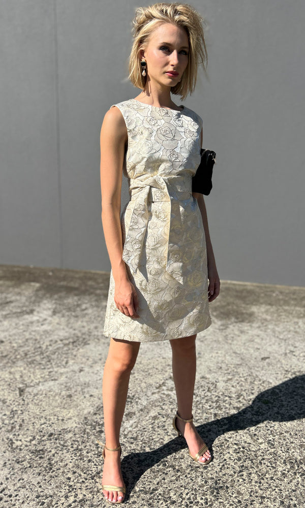 hoss Babette Silk Dress - Pale Gold Brocade