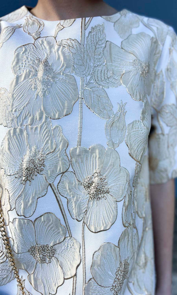 hoss Silk Gold Flower Brocade Phillipa Dress