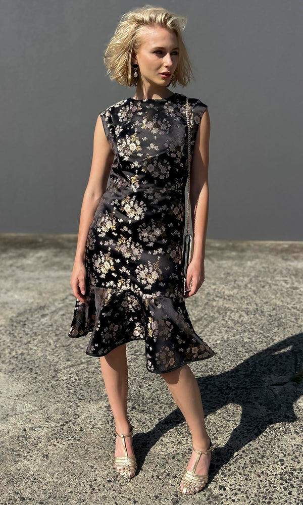 hoss Black Dahlia Silk Satin Dress