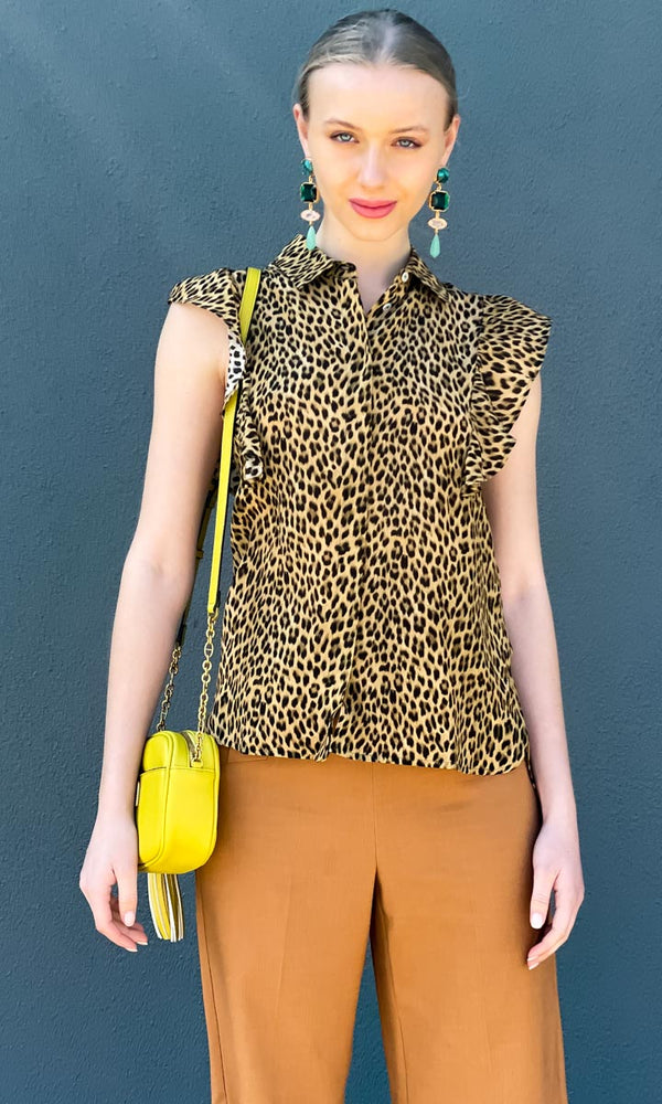 Marella Animal Silk Frill Shirt - hoss